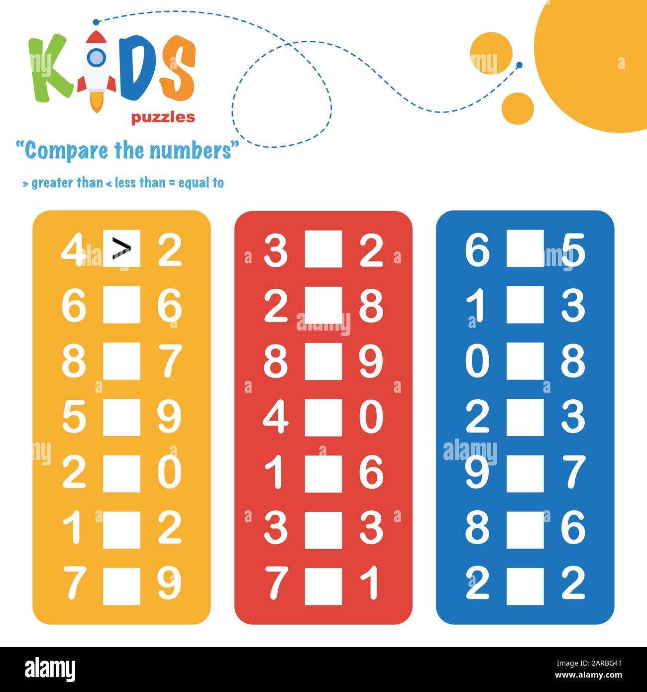 Compare the numbers worksheet practice. Easy colorful worksheet, for ...
