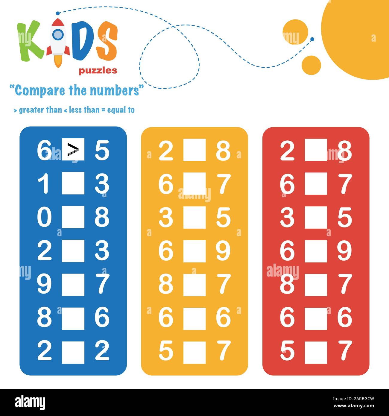Compare the numbers worksheet practice. Easy colorful worksheet, for ...