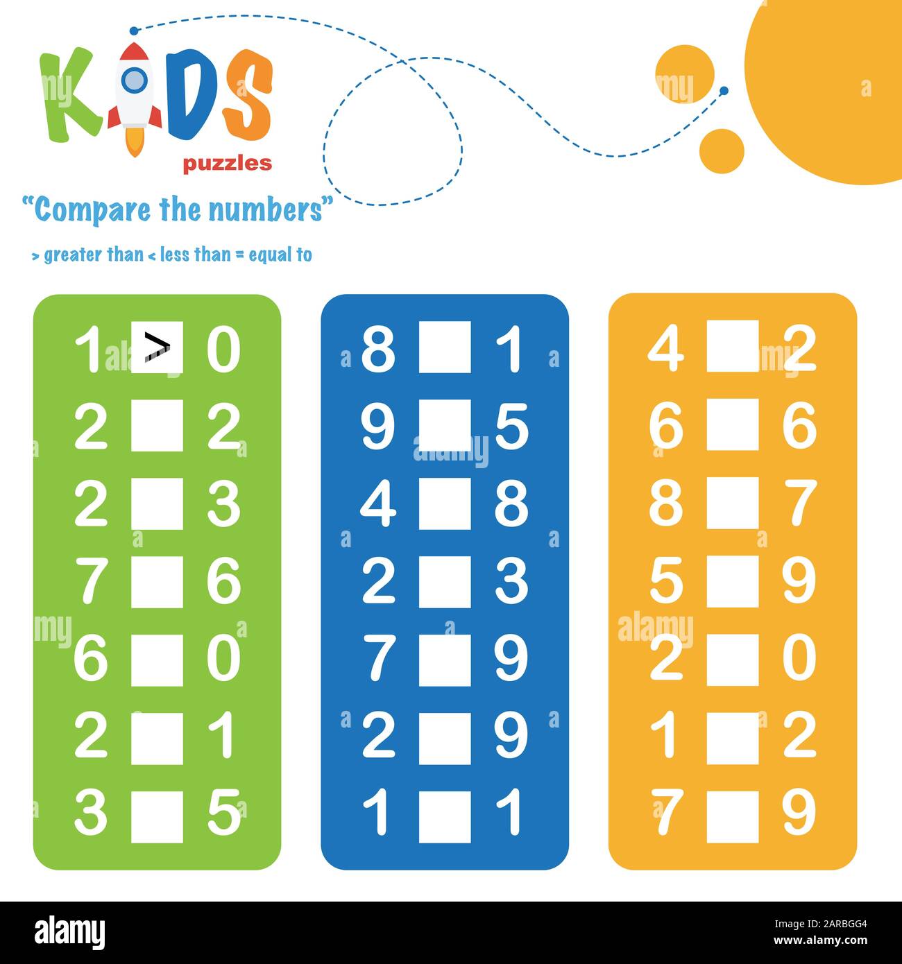 Compare the numbers worksheet practice. Easy colorful worksheet, for ...