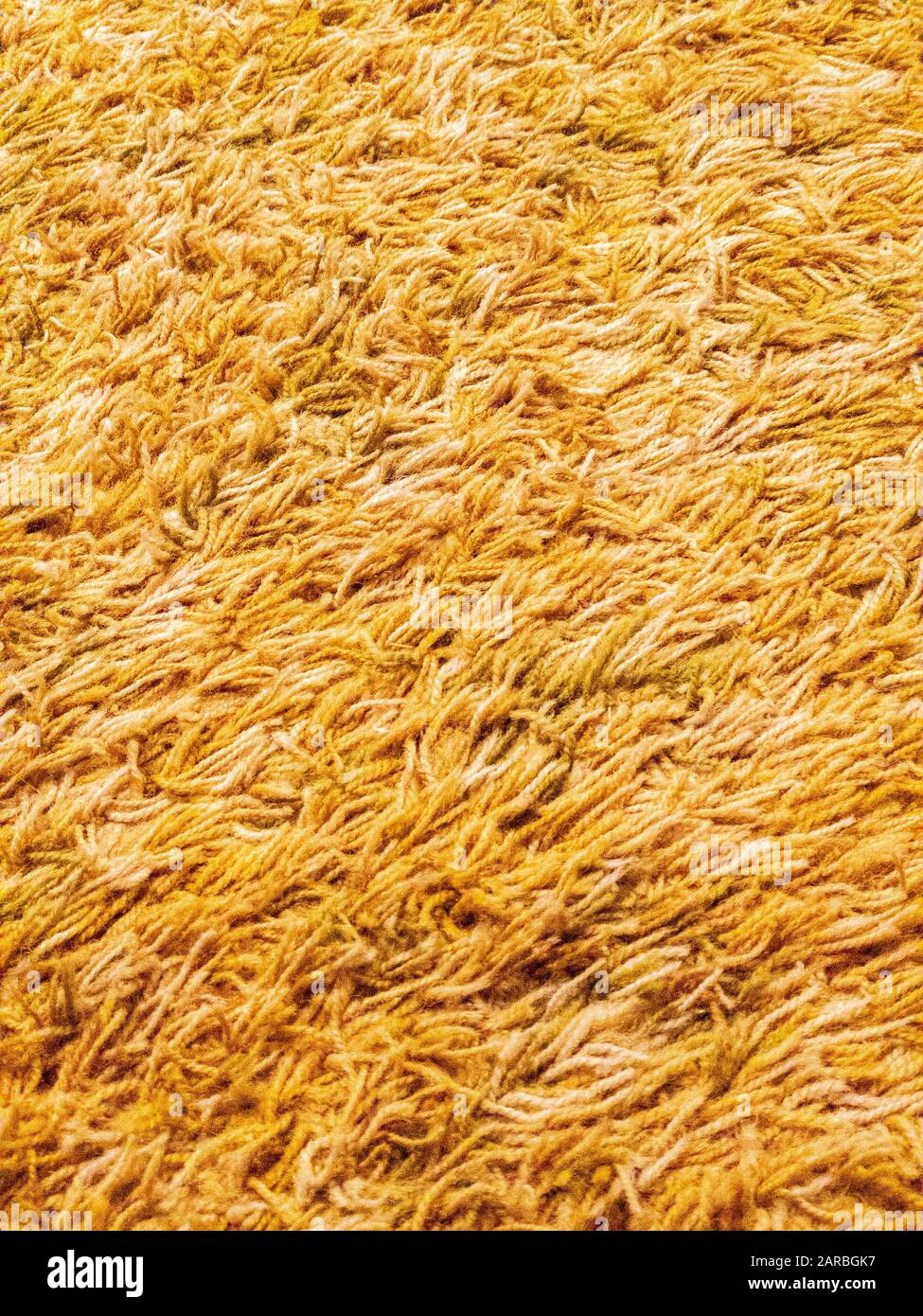 Bright yellow carpet shag background texture with long deep colorful ...