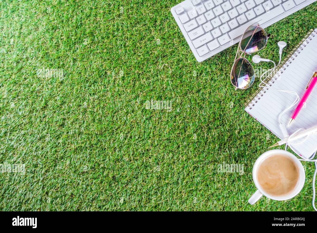Summer office, work on vacation, freelance concept. Keyboard, notepad ...