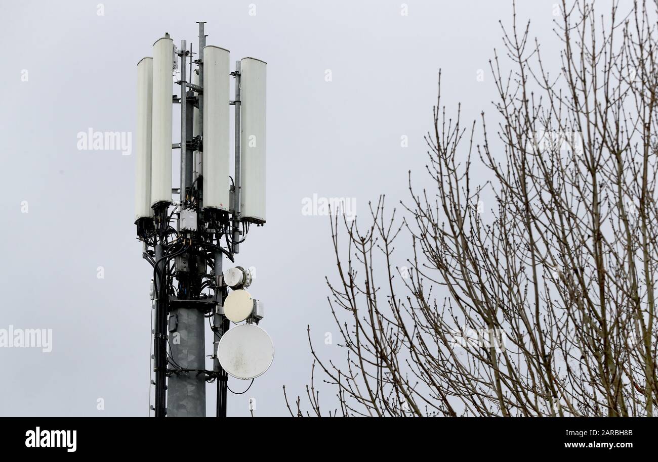A mobile phone mast in Ashford, Kent, serving the EE and 3 mobile ...