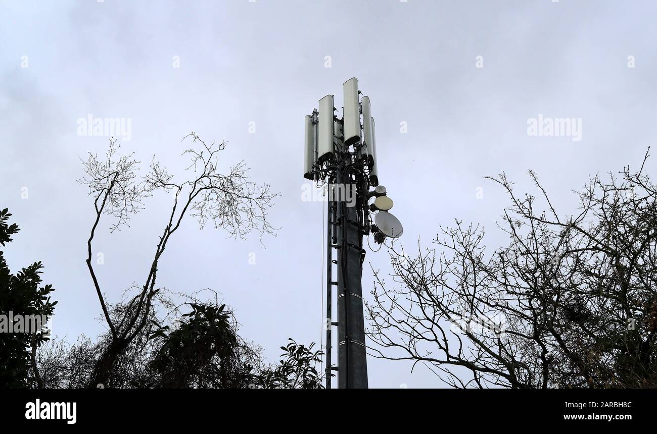 A mobile phone mast in Ashford, Kent, serving the EE and 3 mobile ...