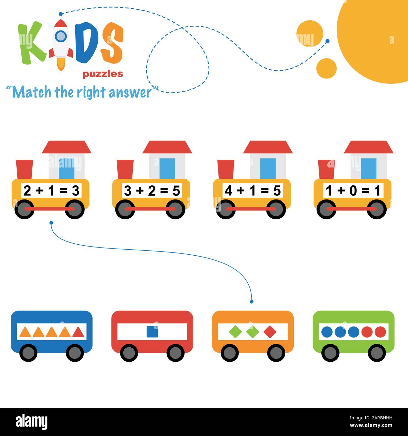 Easy colorful math match the right answer worksheet practice for ...
