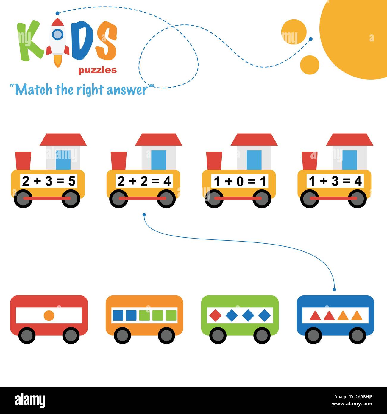 Easy colorful math match the right answer worksheet practice for ...
