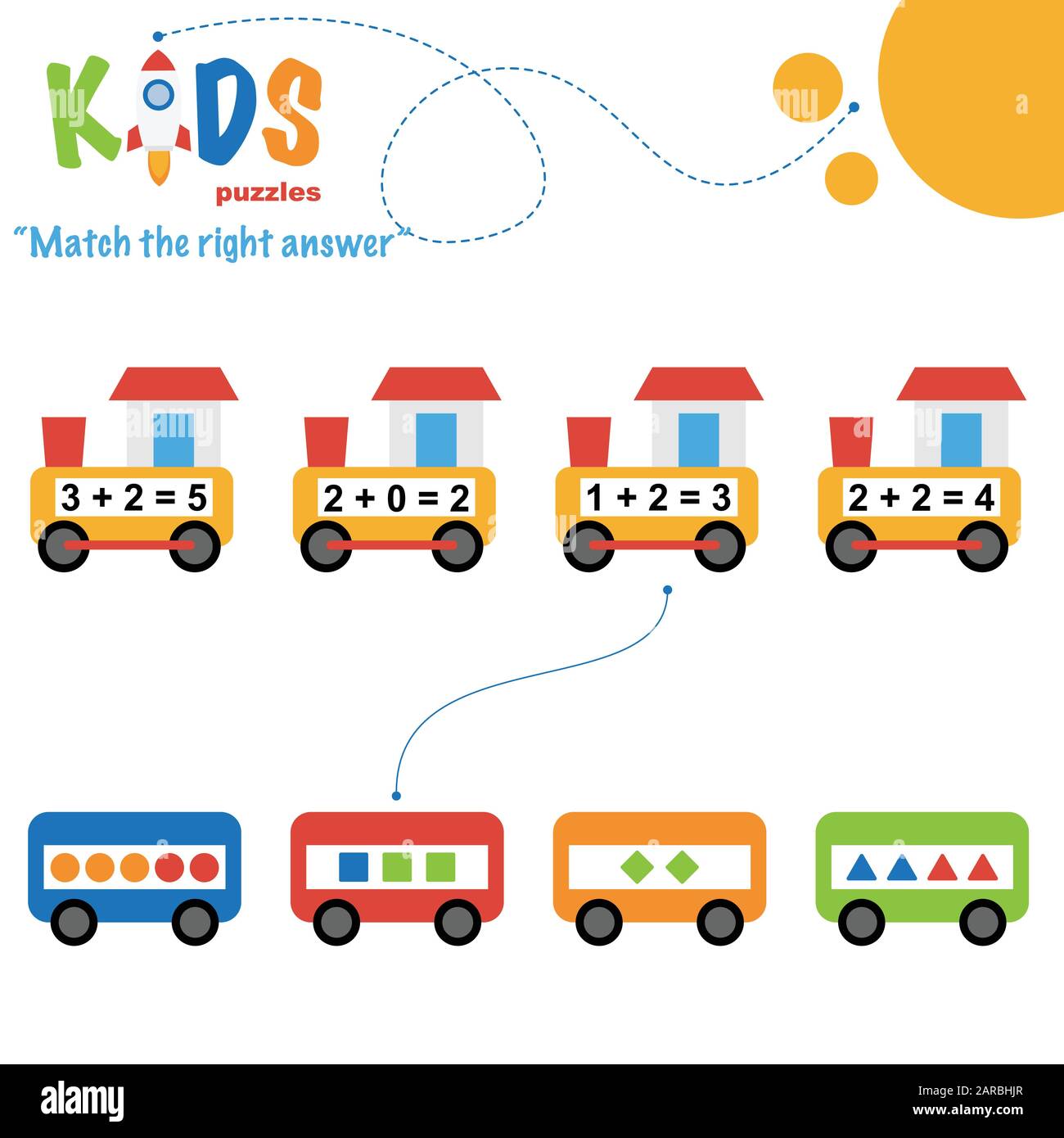 Easy colorful math match the right answer worksheet practice for ...