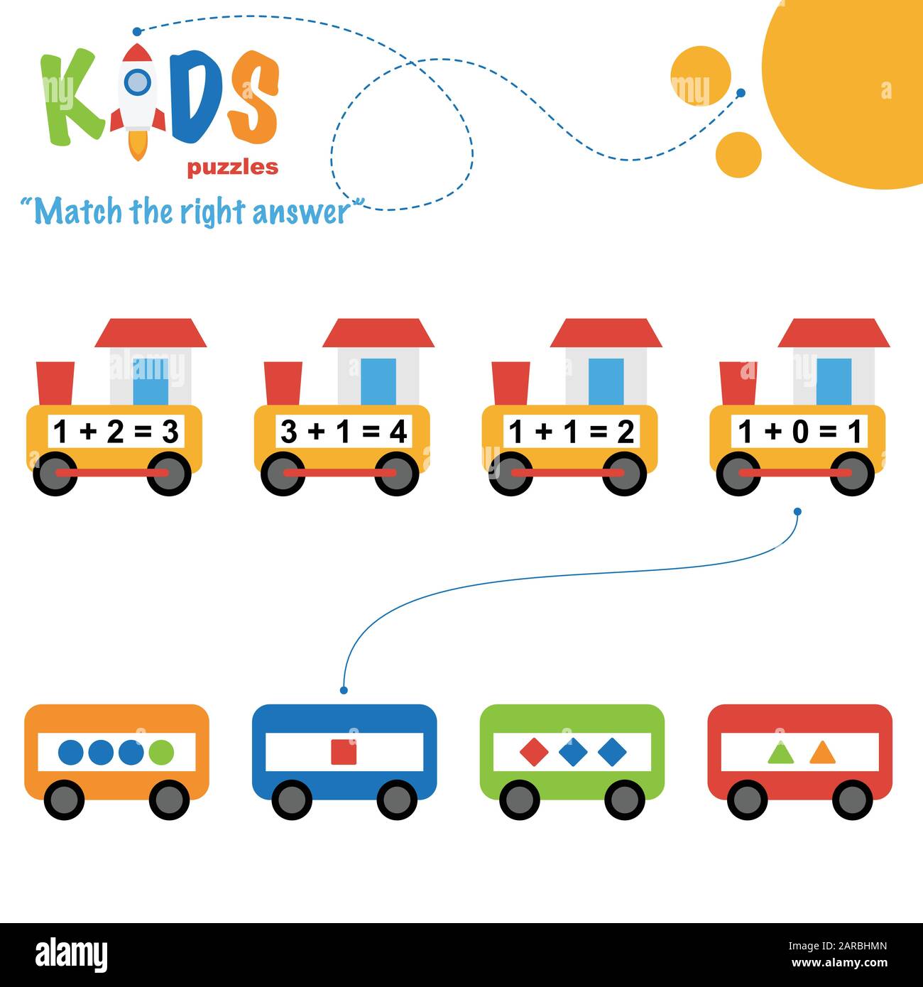 Easy colorful math match the right answer worksheet practice for ...