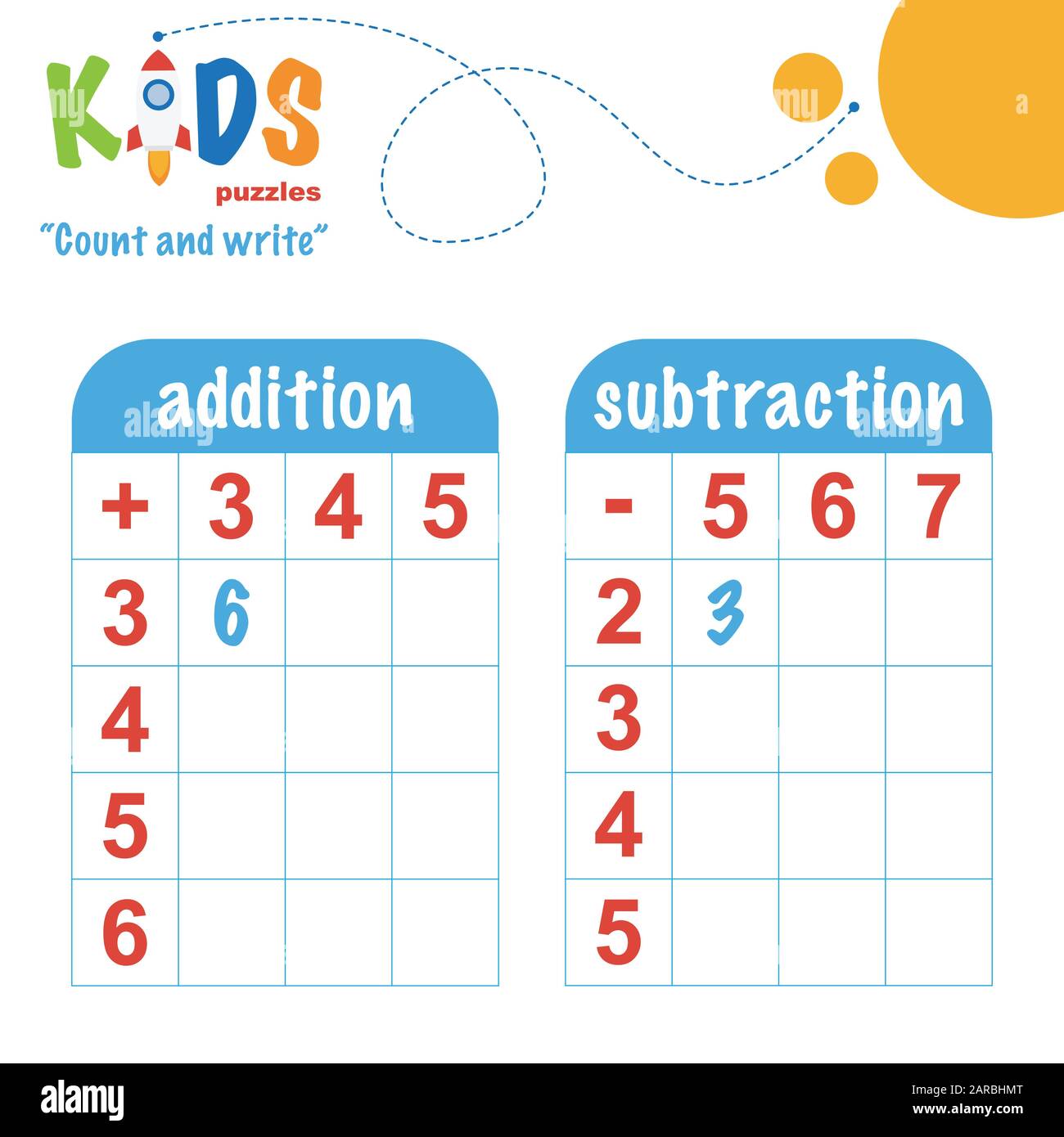 Easy colorful math count and write worksheet practice for preschool and ...