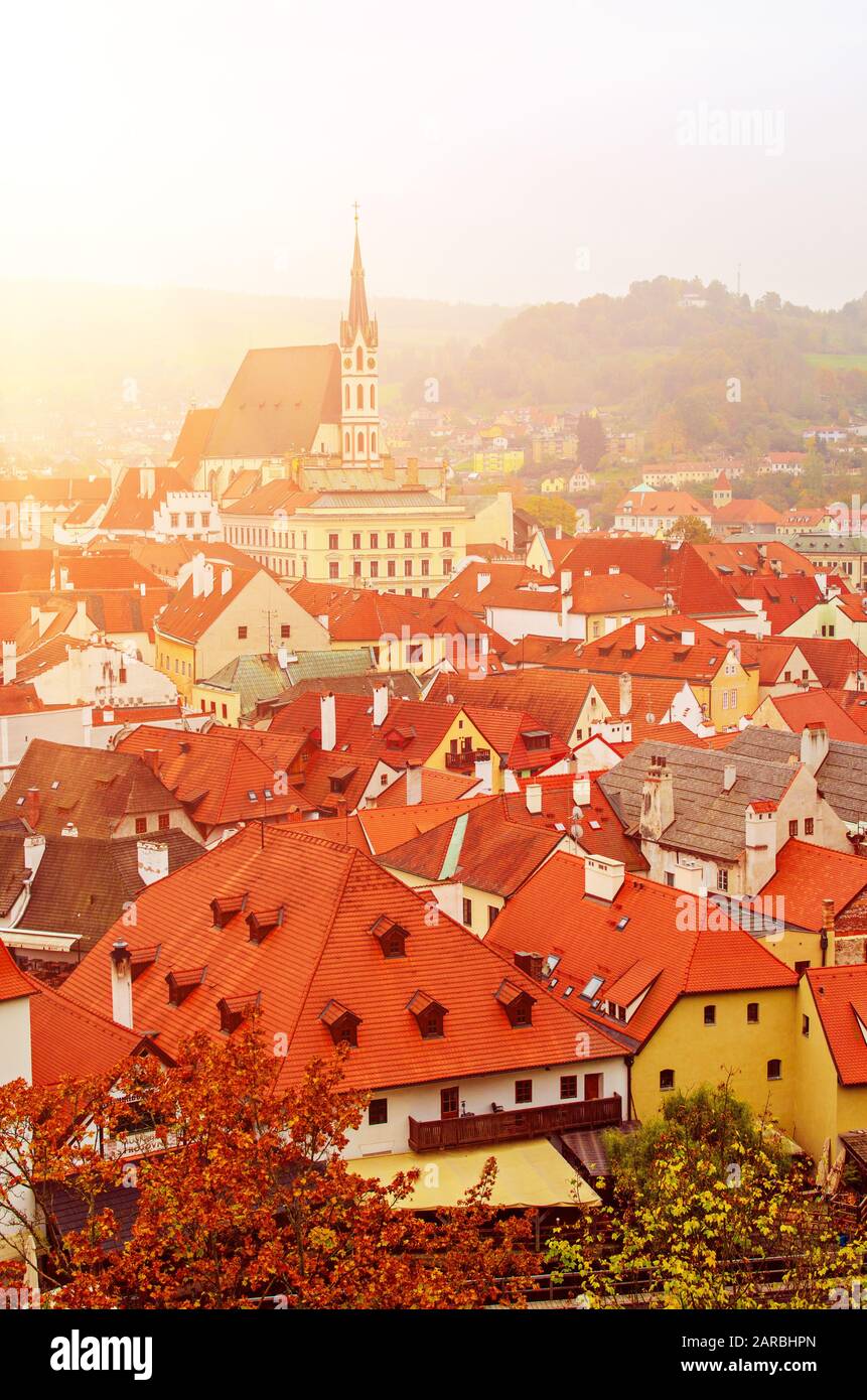 Cesky Krumlov - a famous czech historical beautiful town from above ...