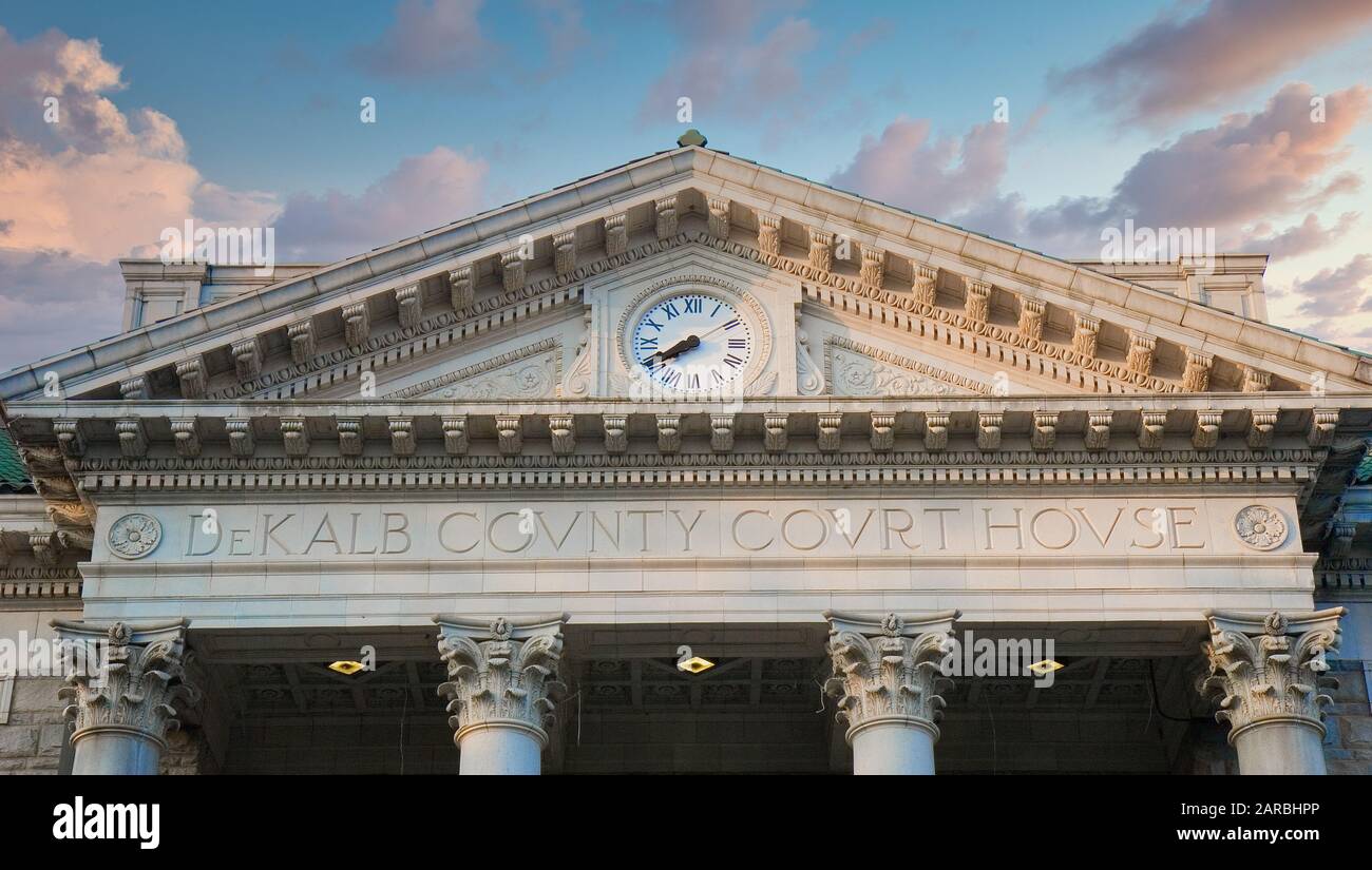Courthouse Clock and Columns in Morning Stock Photo - Alamy