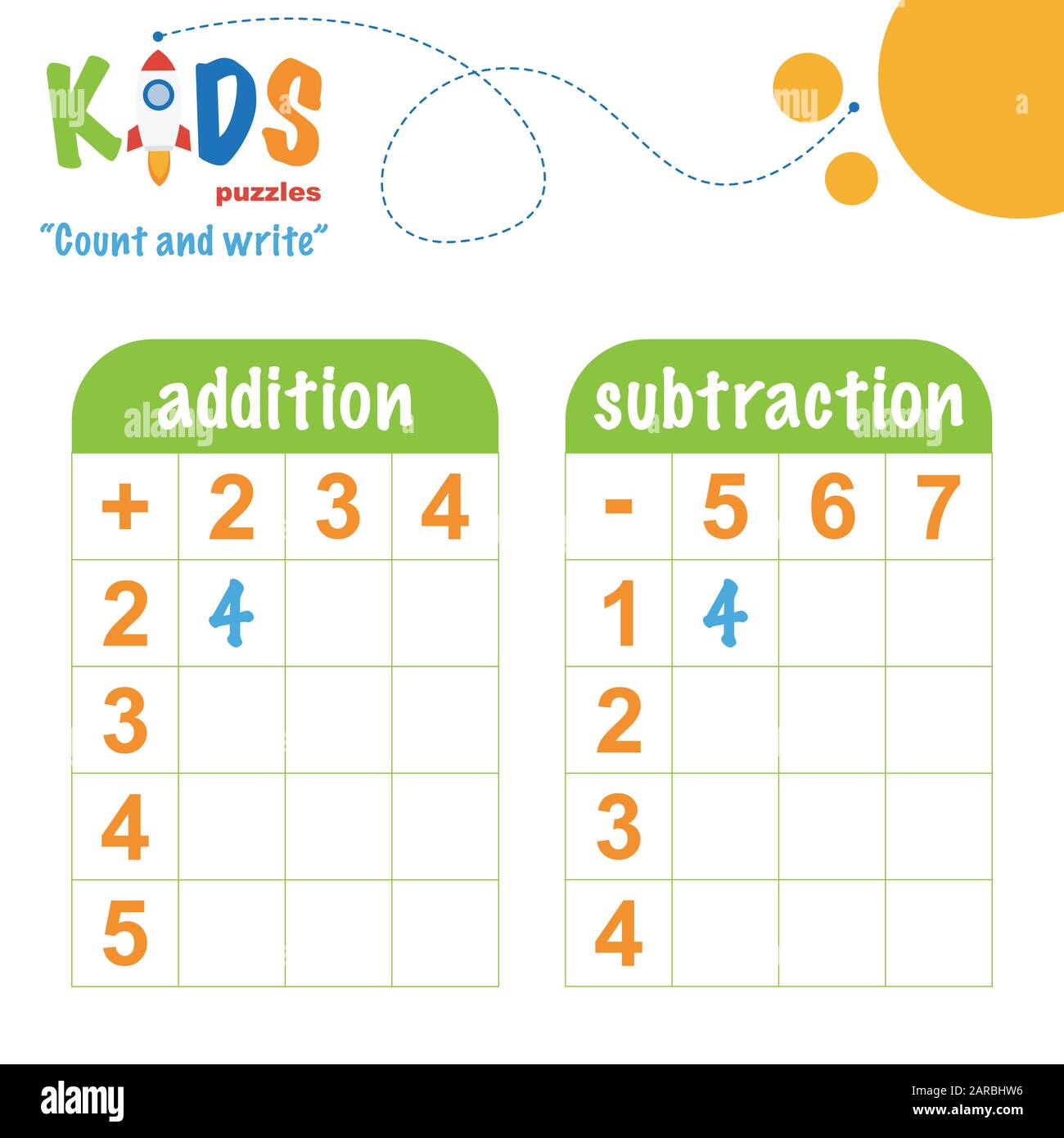 Easy colorful math count and write worksheet practice for preschool and ...