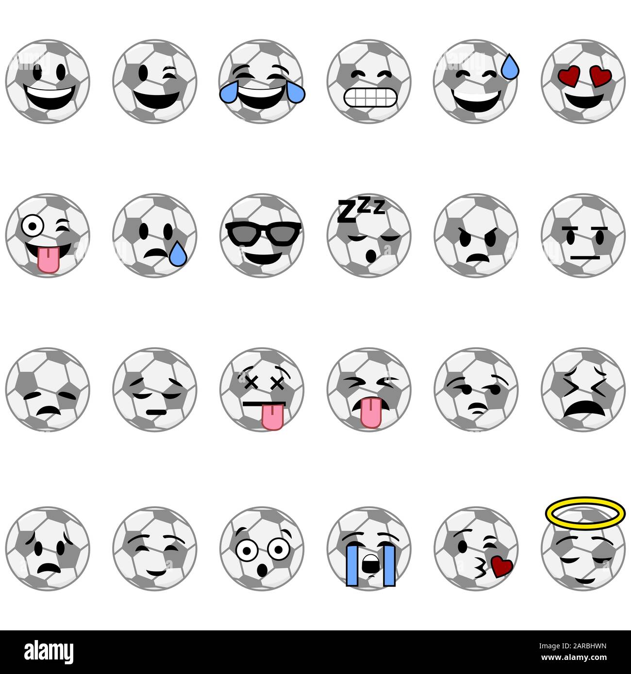 Collection of cartoon soccer balls with faces showing different ...