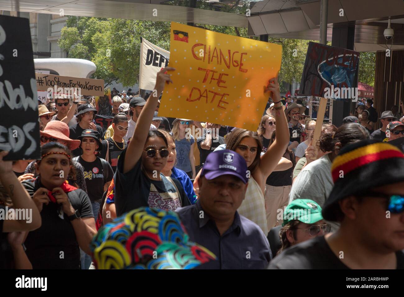 Perth, Australia. 26th January 2020. Invasion Day protests on stage and ...