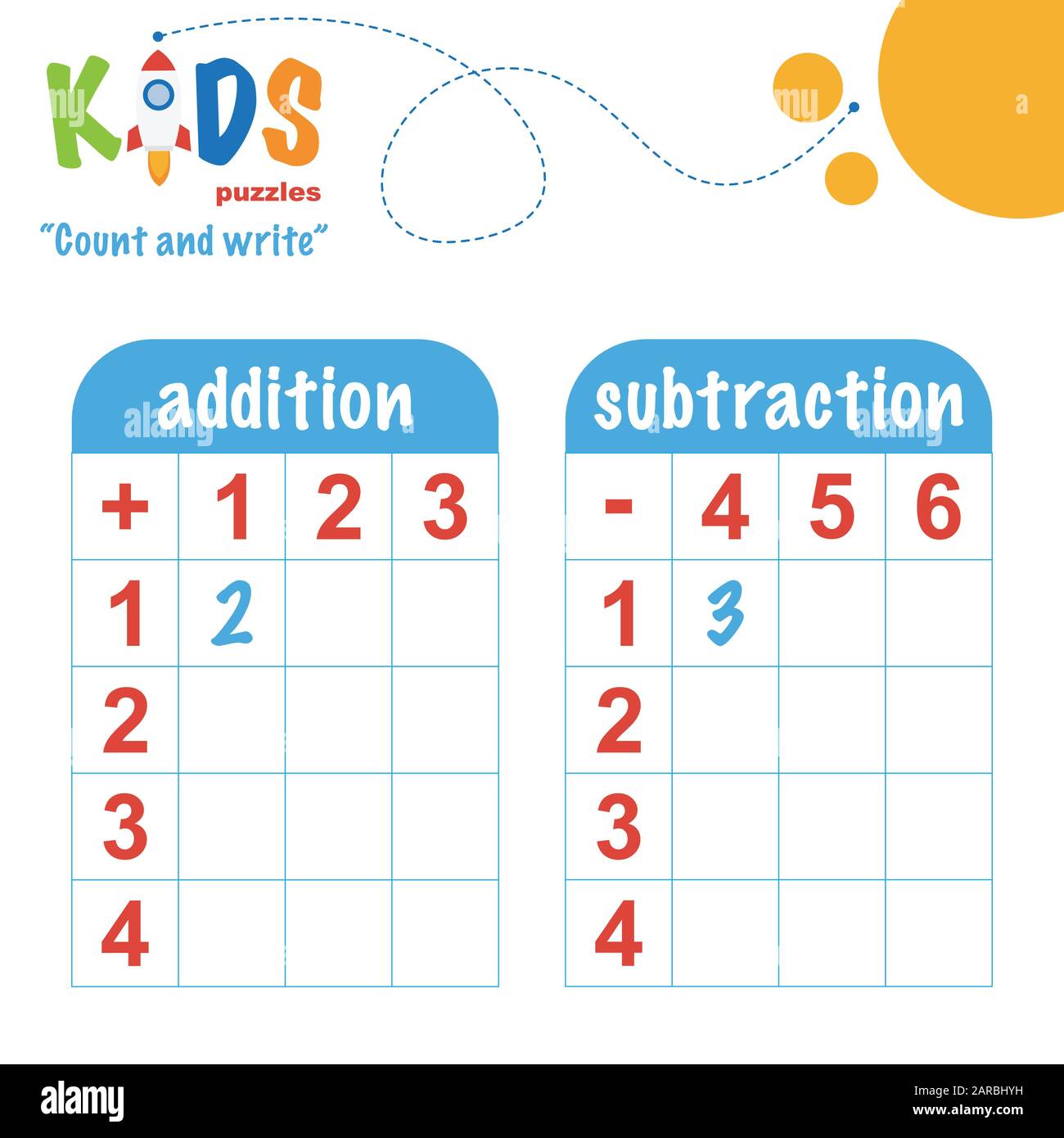 Easy colorful math count and write worksheet practice for preschool and ...