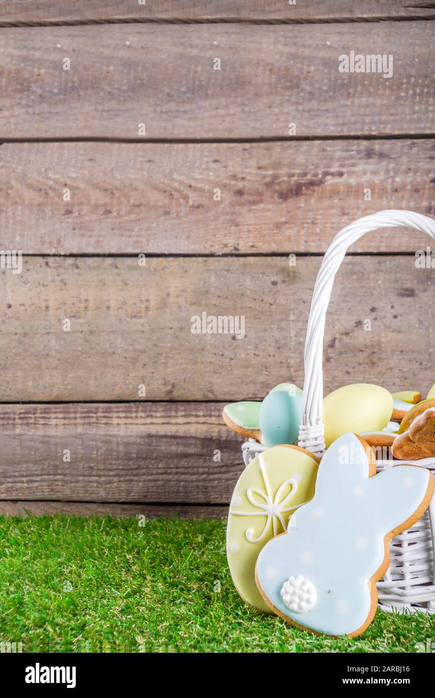 Sweet Easter baking cooking background with traditional Easter bunny ...