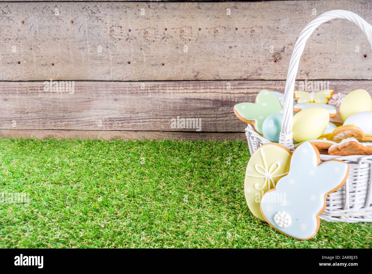 Sweet Easter baking cooking background with traditional Easter bunny ...