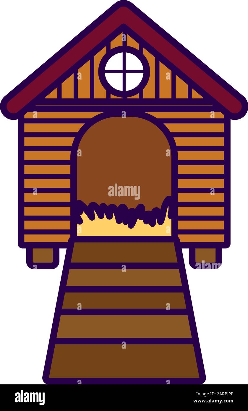 house hen hay wooden farm cartoon vector illustration Stock Vector ...