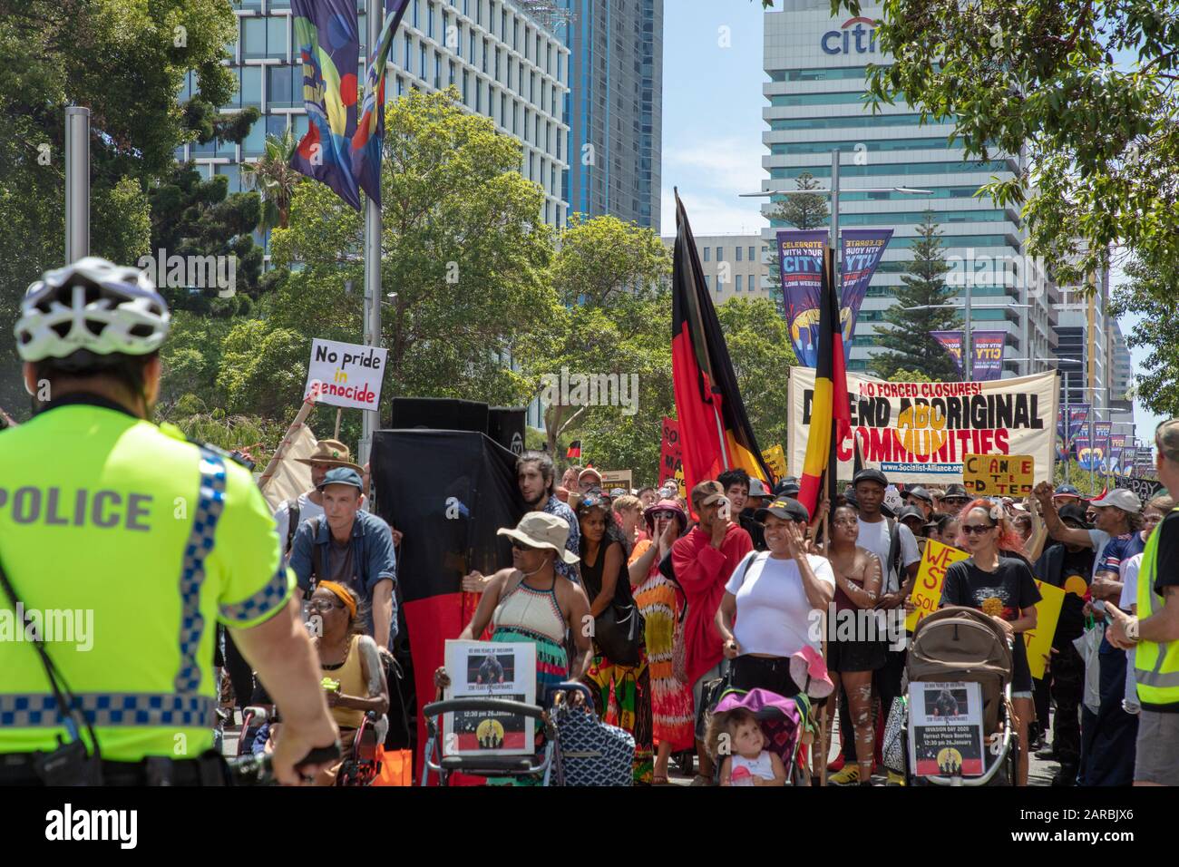 Perth, Australia. 26th January 2020. Invasion Day protests on stage and ...