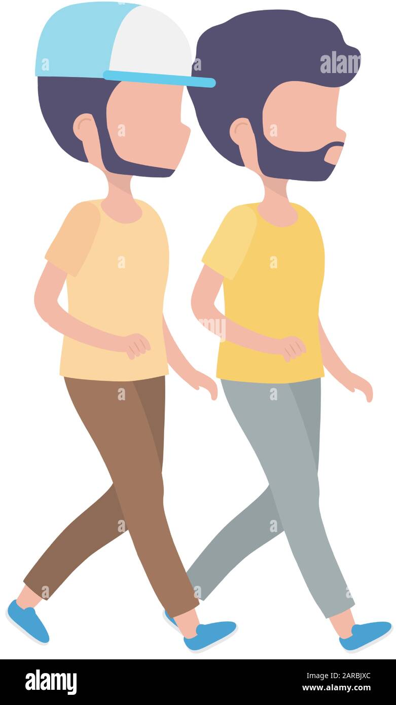 two young men walking cartoon characters vector illustration Stock ...