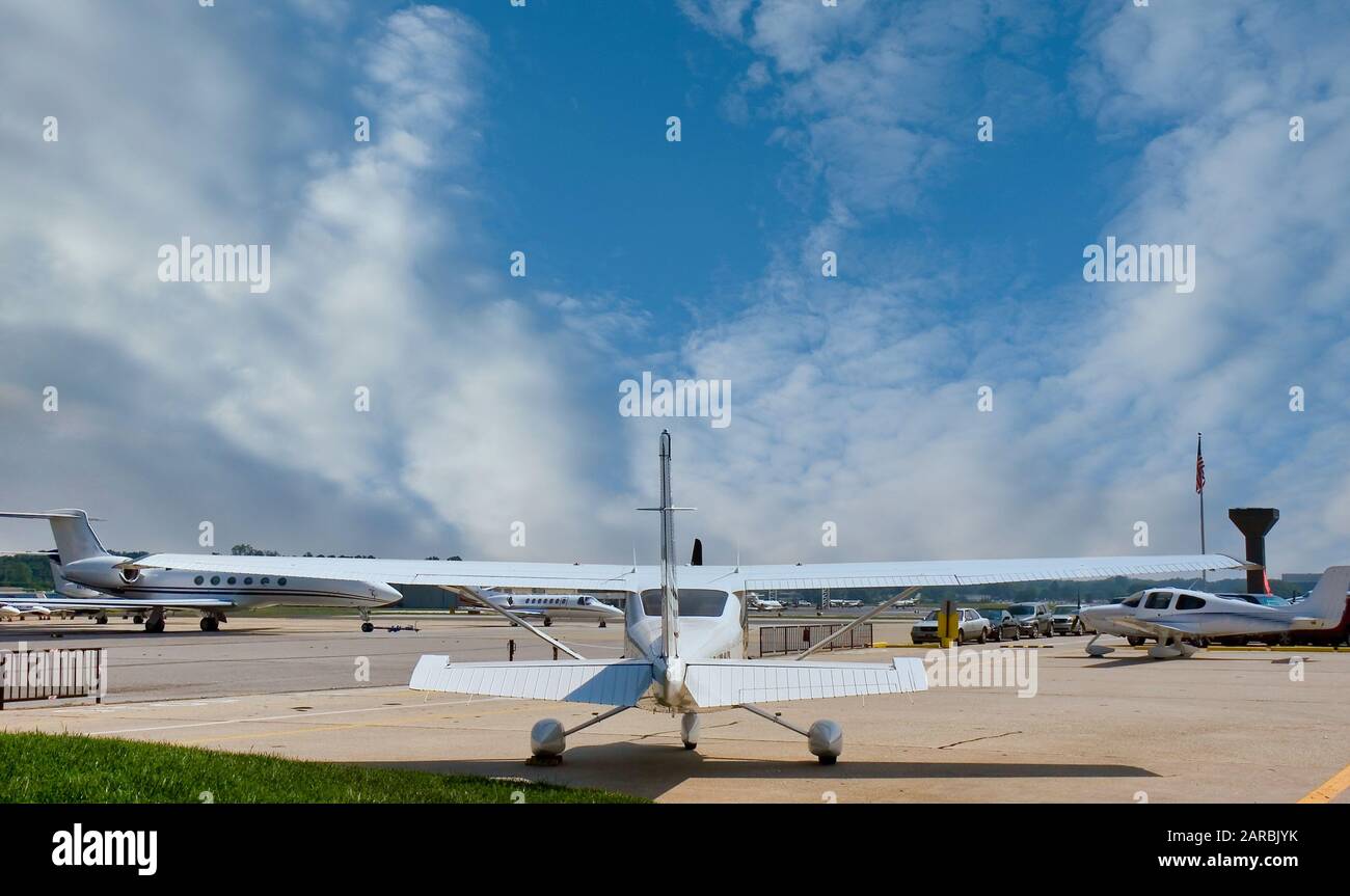 Prop Plane from Rear at Small Airport Stock Photo - Alamy