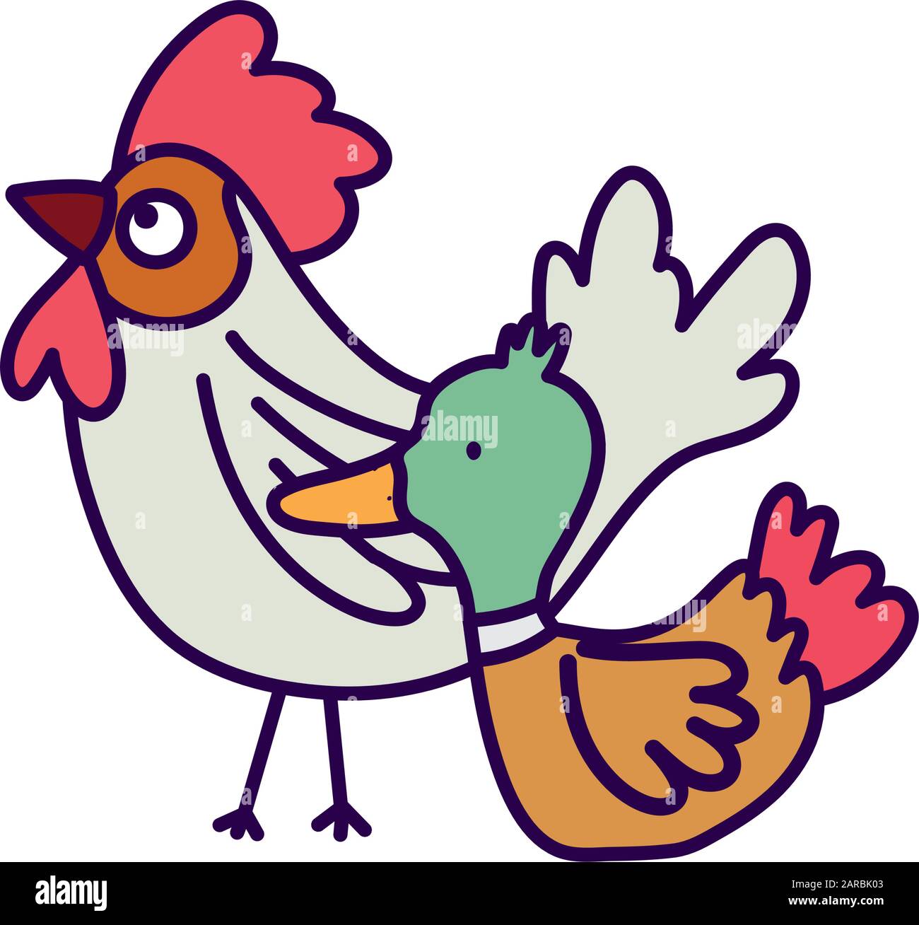 rooster and duck farm animal cartoon vector illustration Stock Vector ...