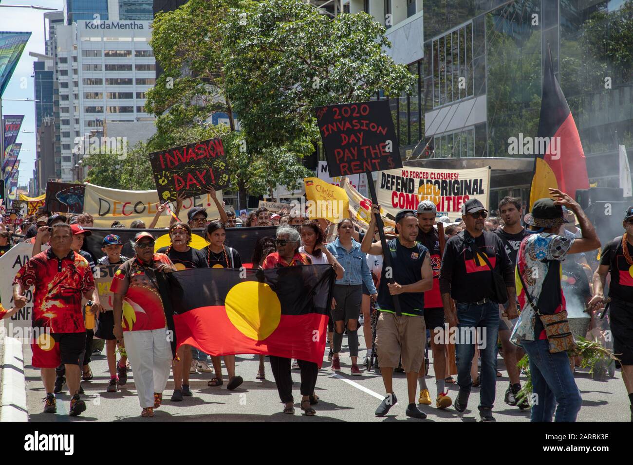 Perth, Australia. 26th January 2020. Invasion Day protests on stage and ...