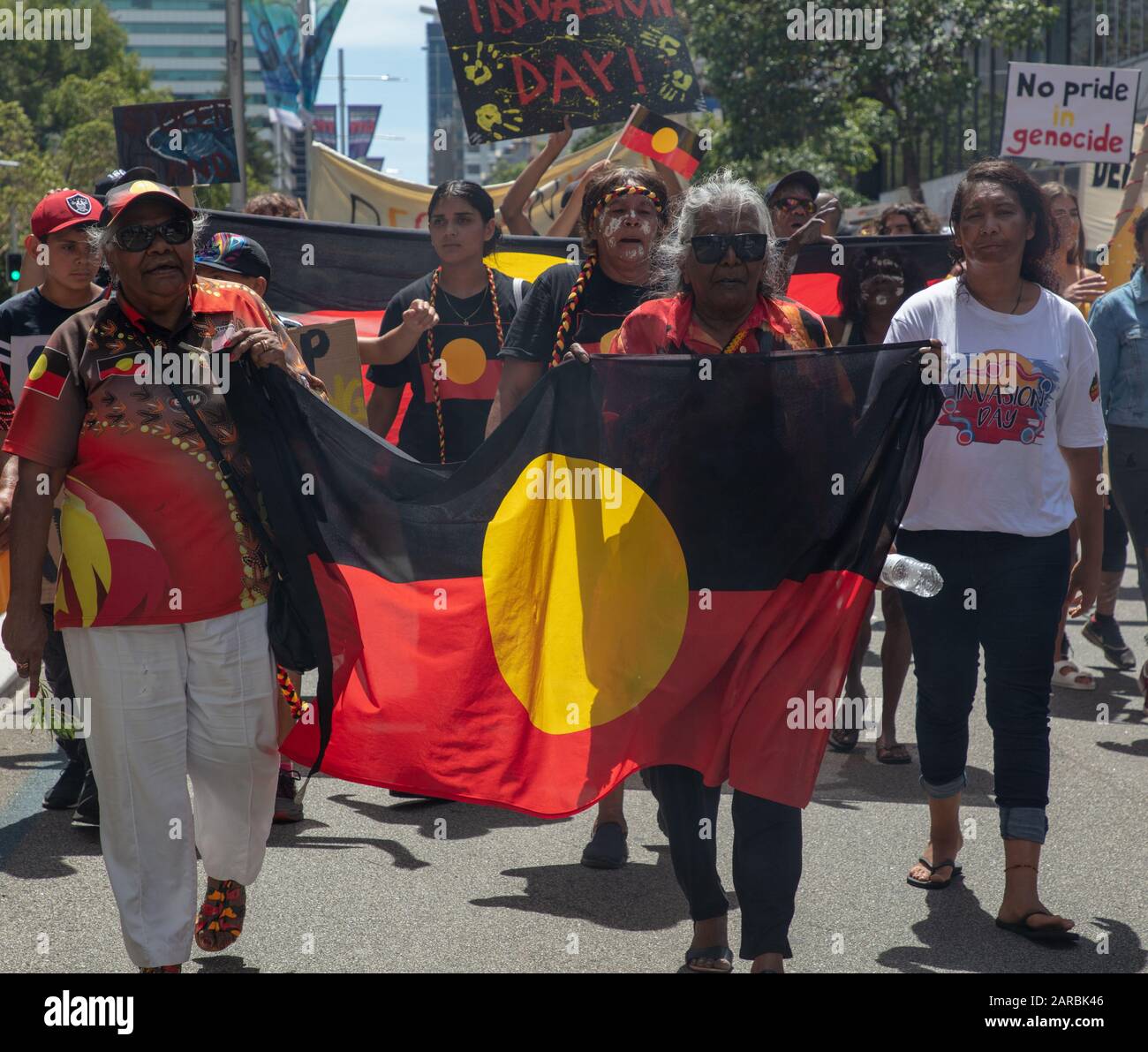 Perth, Australia. 26th January 2020. Invasion Day protests on stage and ...