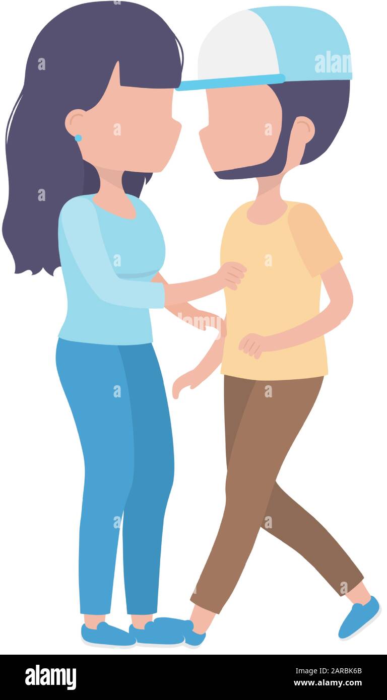 young couple standing together cartoon characters vector illustration ...