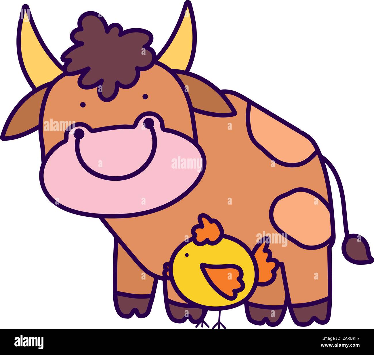 bull and chicken farm animal cartoon vector illustration Stock Vector ...
