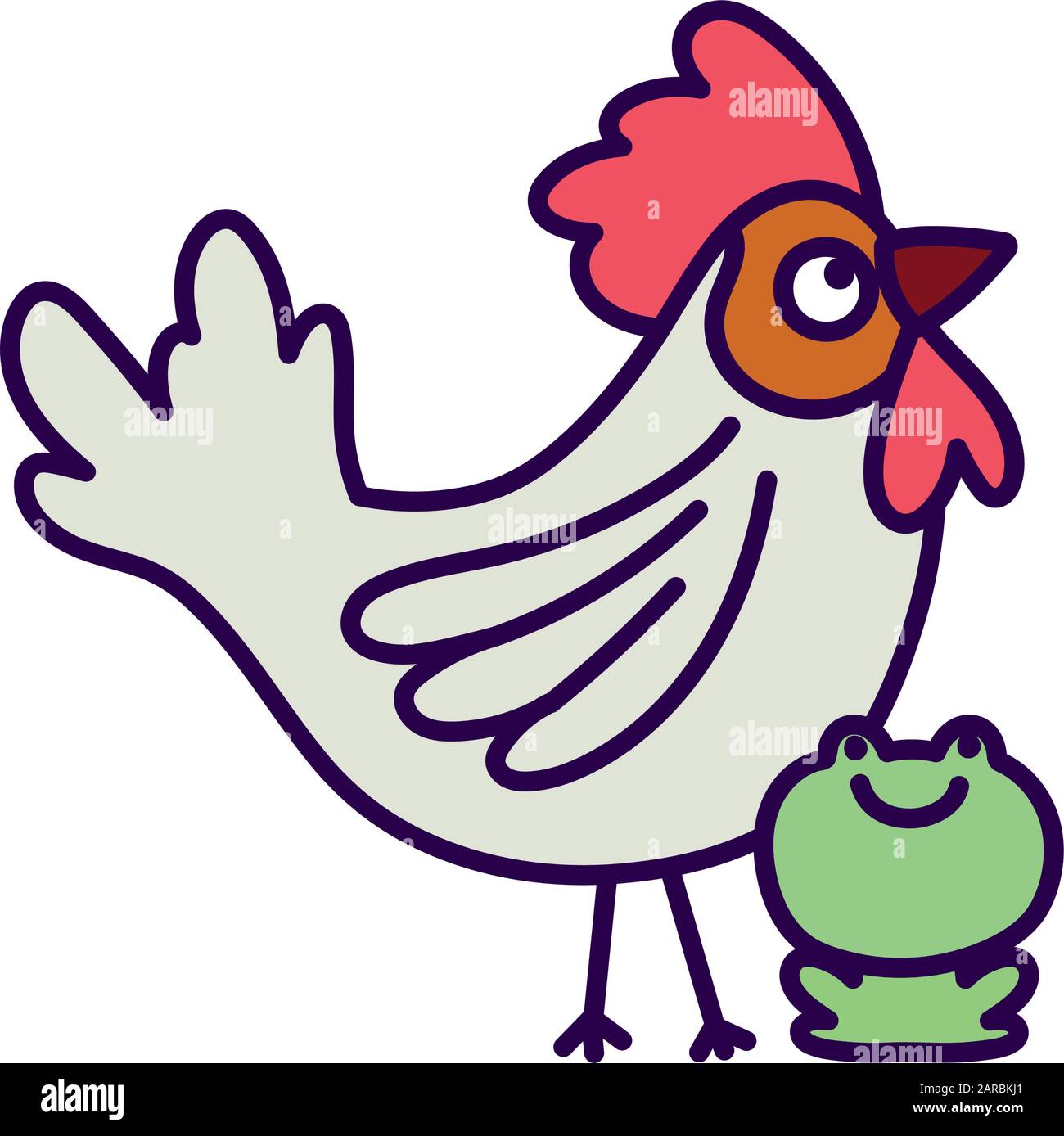 rooster and frog farm animal cartoon vector illustration Stock Vector ...