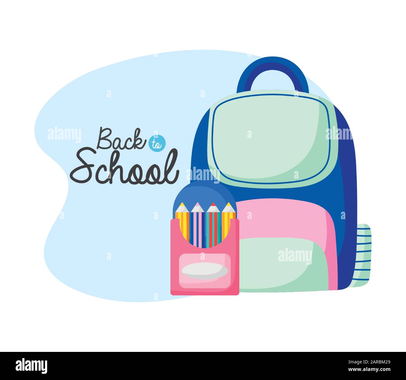 back to school education backpack and colored pencils in box vector ...