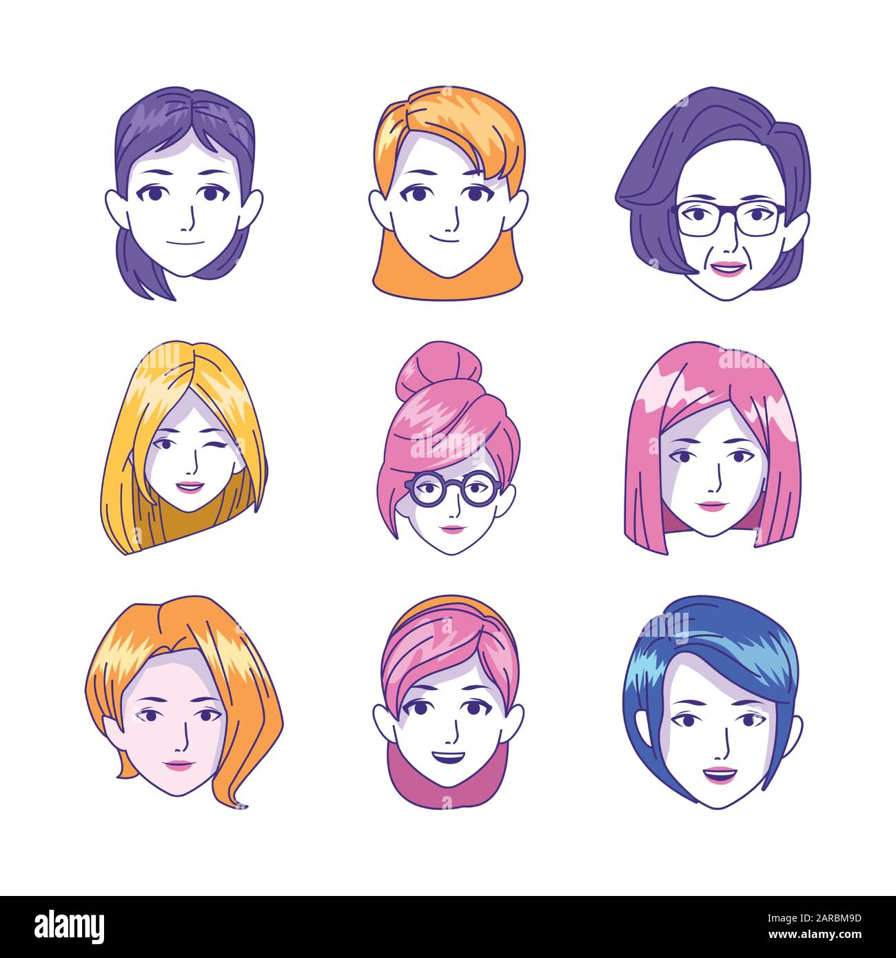 icon set of women faces, colorful design Stock Vector Image & Art - Alamy
