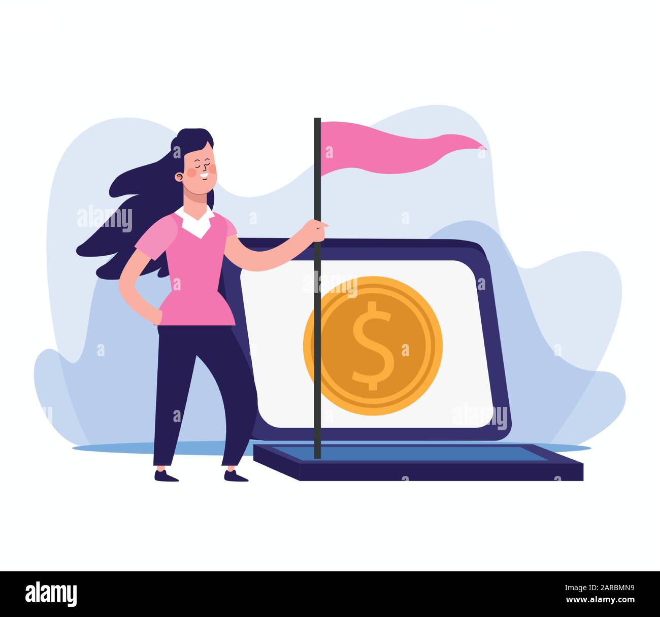 Cartoon woman pink flag hi-res stock photography and images - Alamy