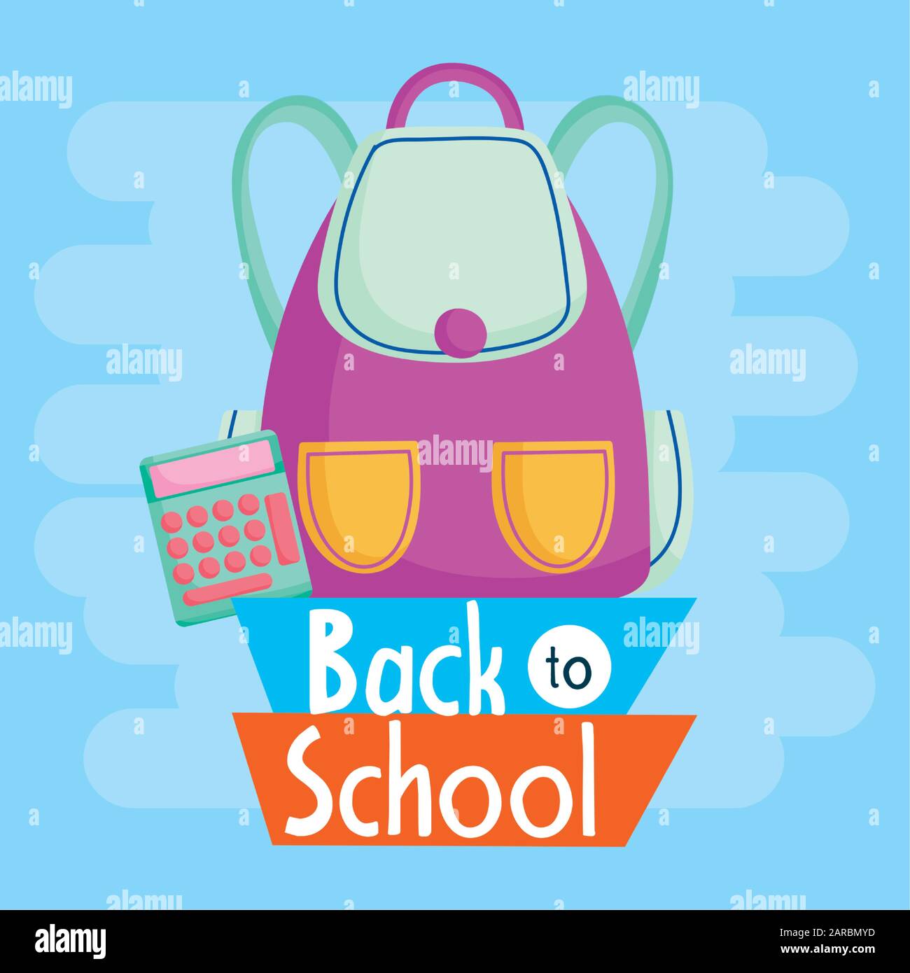 back to school education backpack and calculator supply vector ...