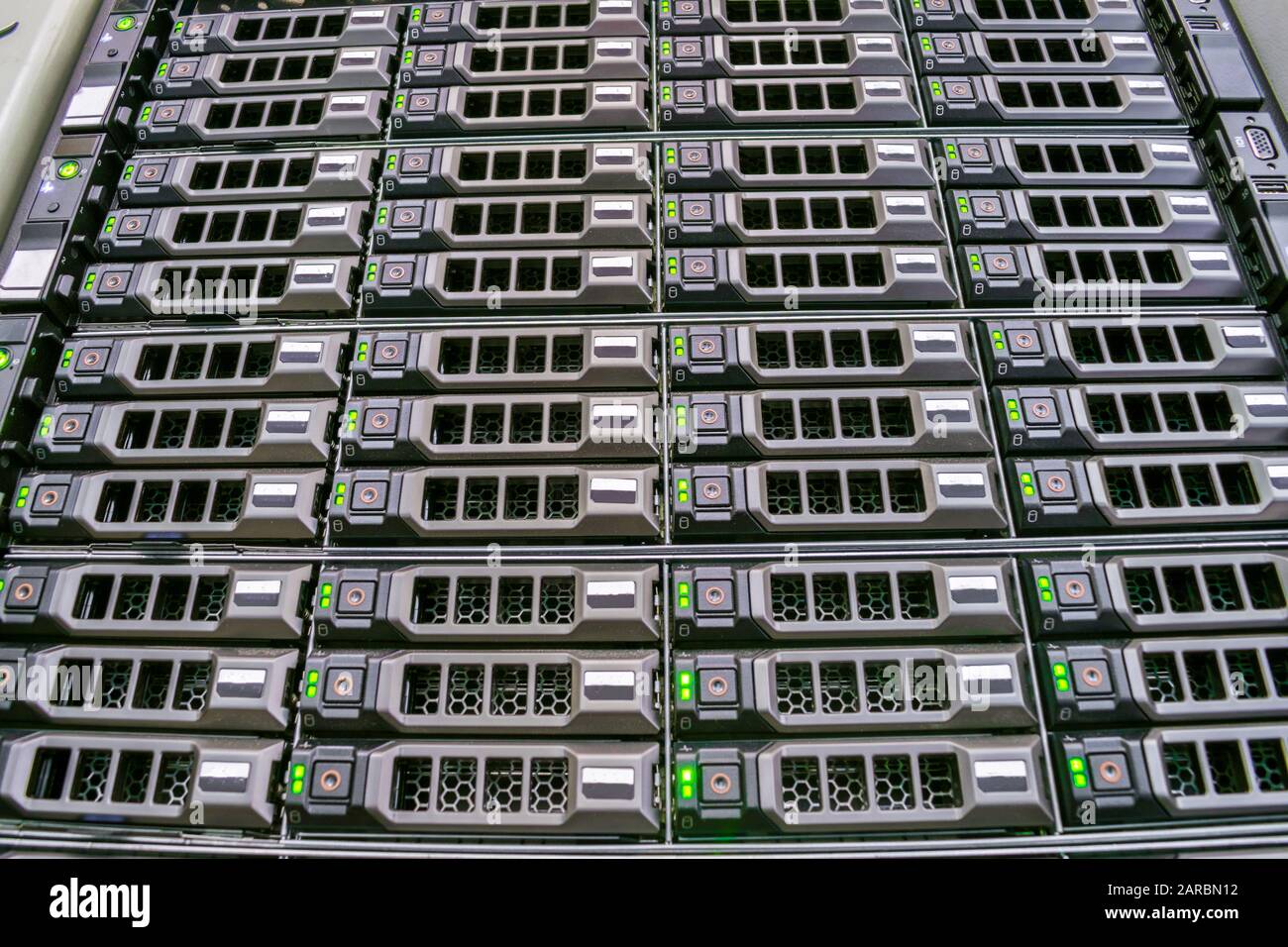 Database storage in the server room of the data center. A modern ...