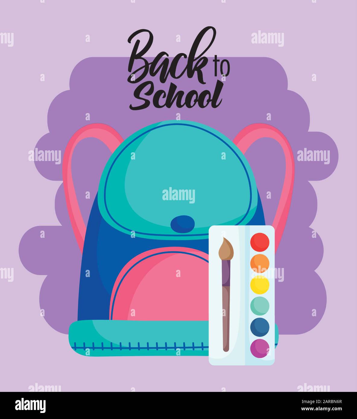 back to school education backpack and palette color brush art vector ...