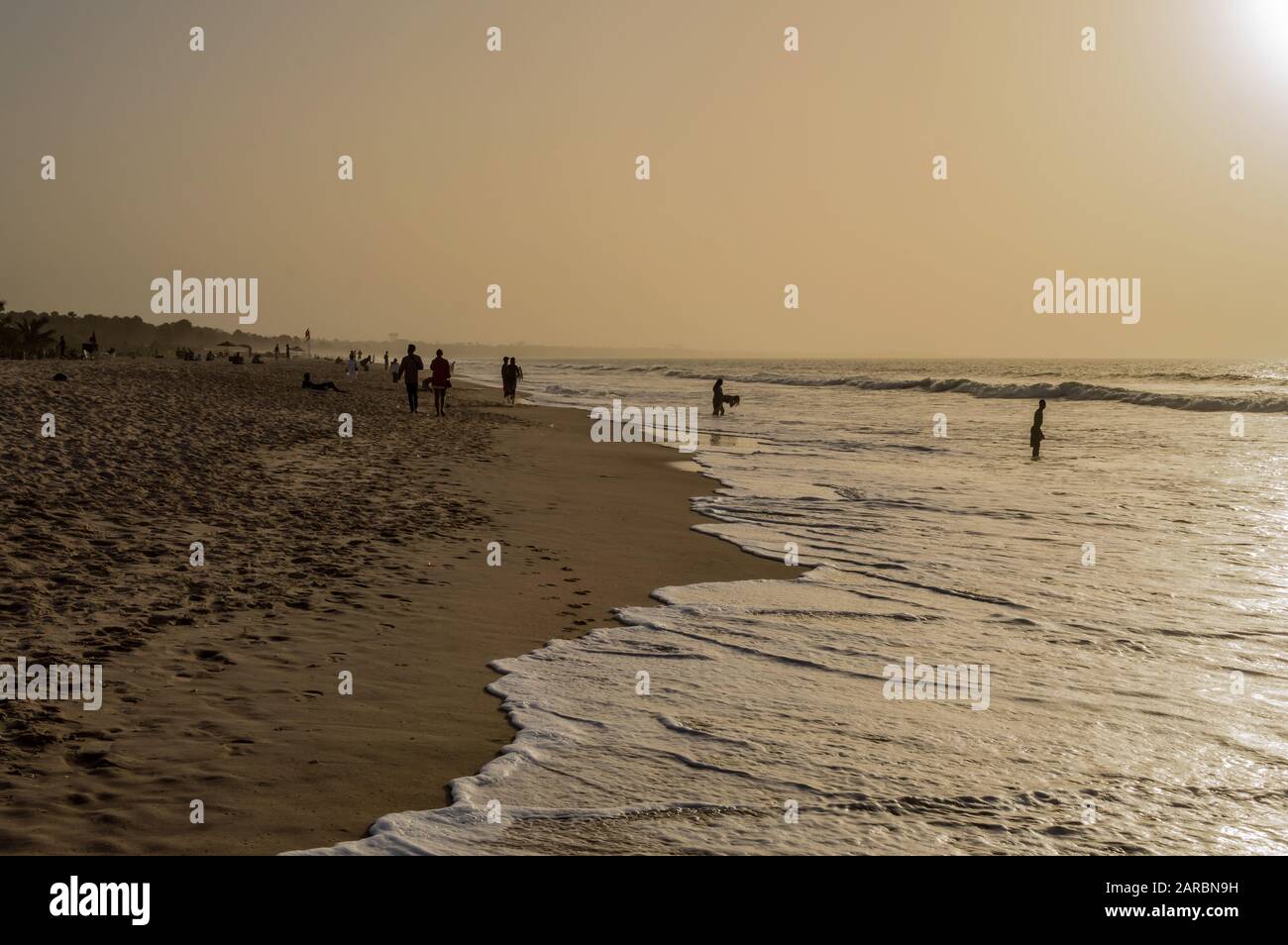 Beautiful long sandy beach in The Gambia, Bijilo near Serrekunda Stock ...