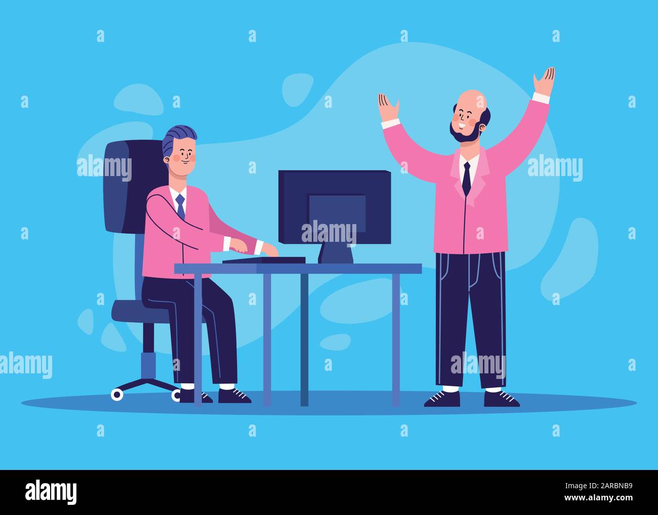 cartoon businessmen at office desk with computer Stock Vector Image ...