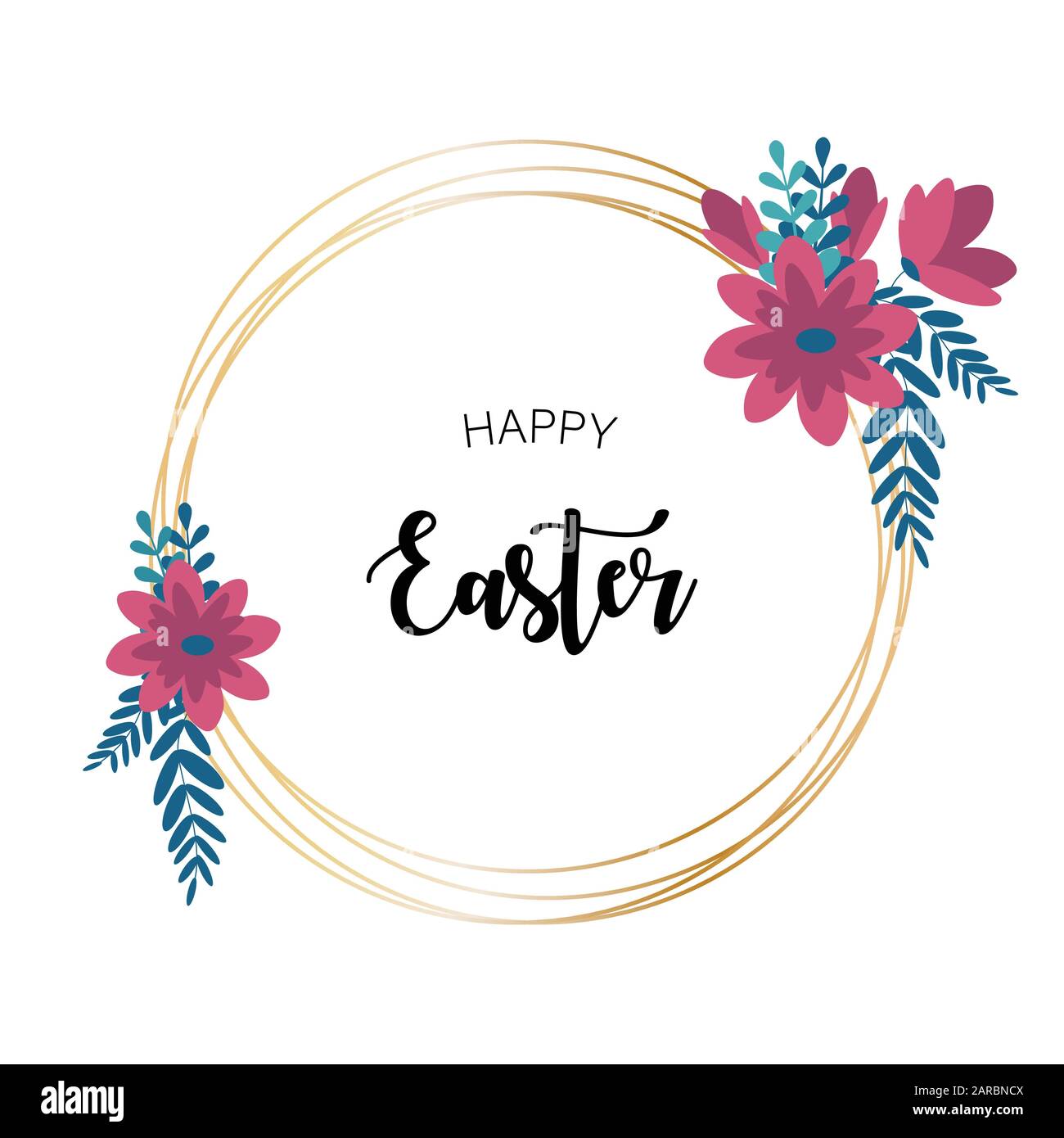 Happy Easter floral golden frame greeting poster card banner Stock ...