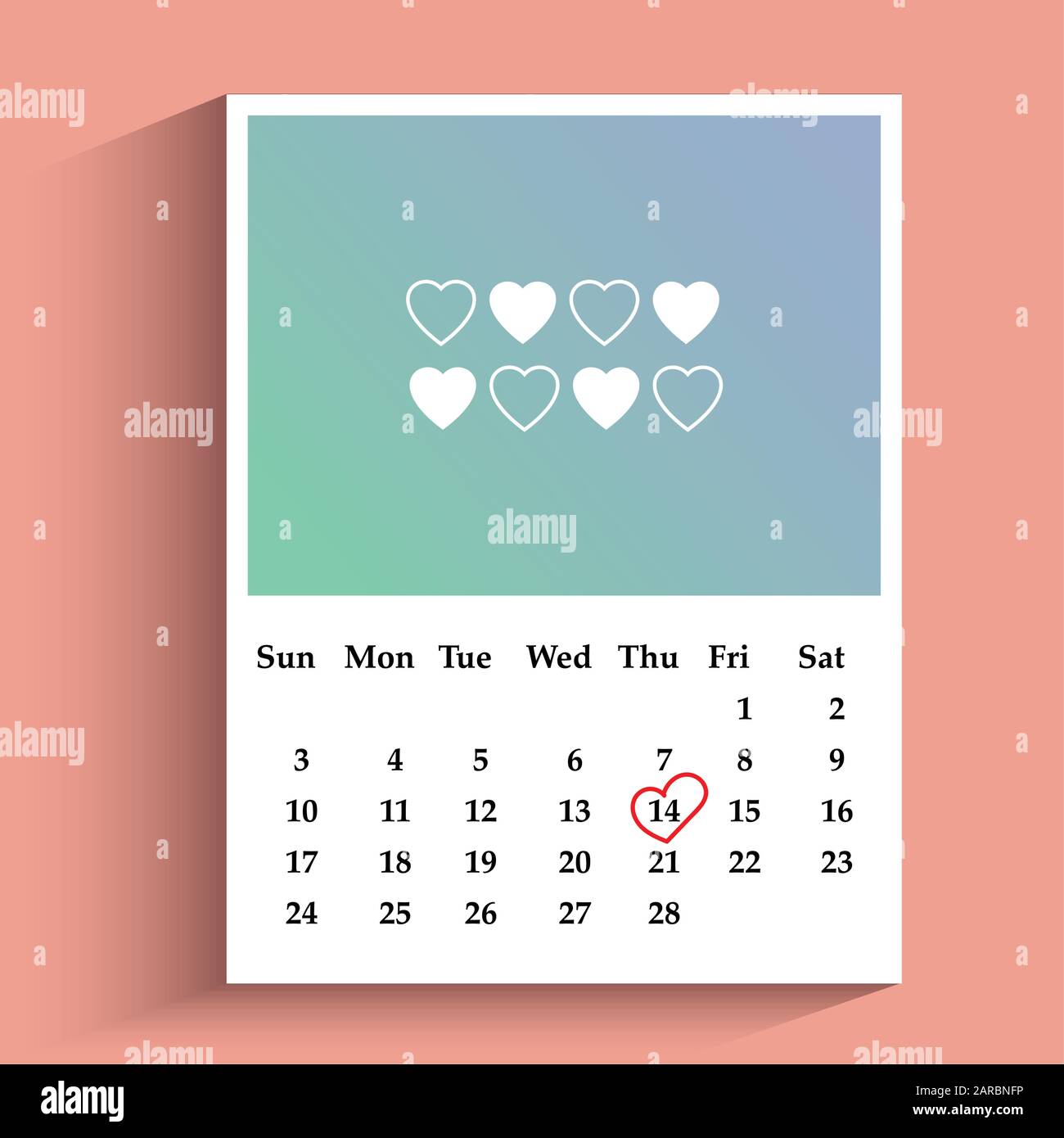 Realistic calendar for Valentines day. Happy Valentines Day poster ...