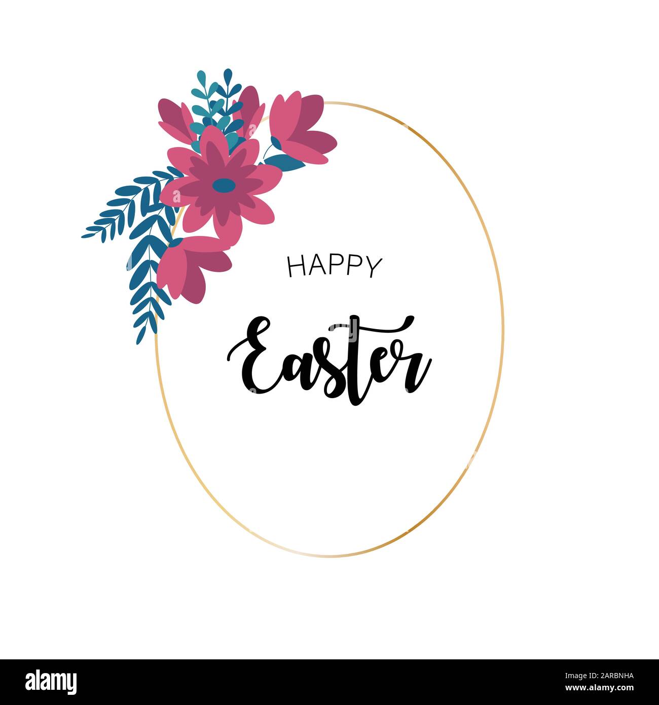 Happy Easter floral golden frame greeting poster card banner Stock ...