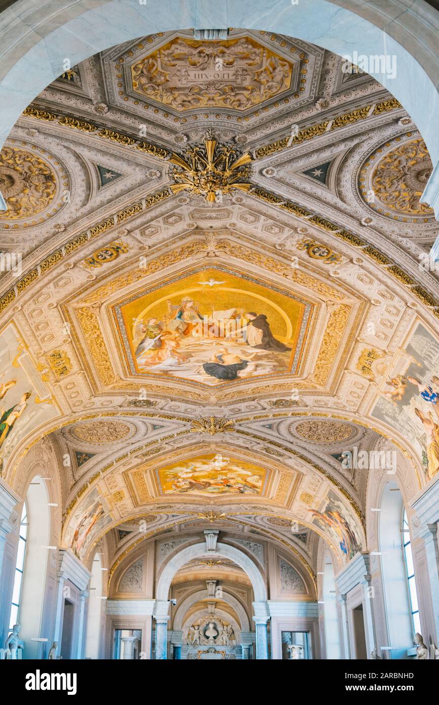 Rome, Italy - Jan 3, 2020: Beautiful ceiling art at the Vatican museum ...