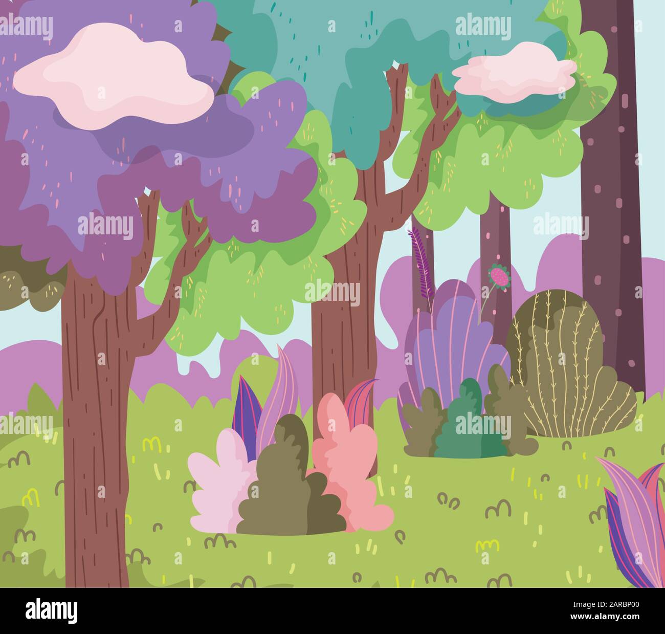 flower bushes trees meadow landscape nature foliage theme vector illustration Stock Vector Image ...