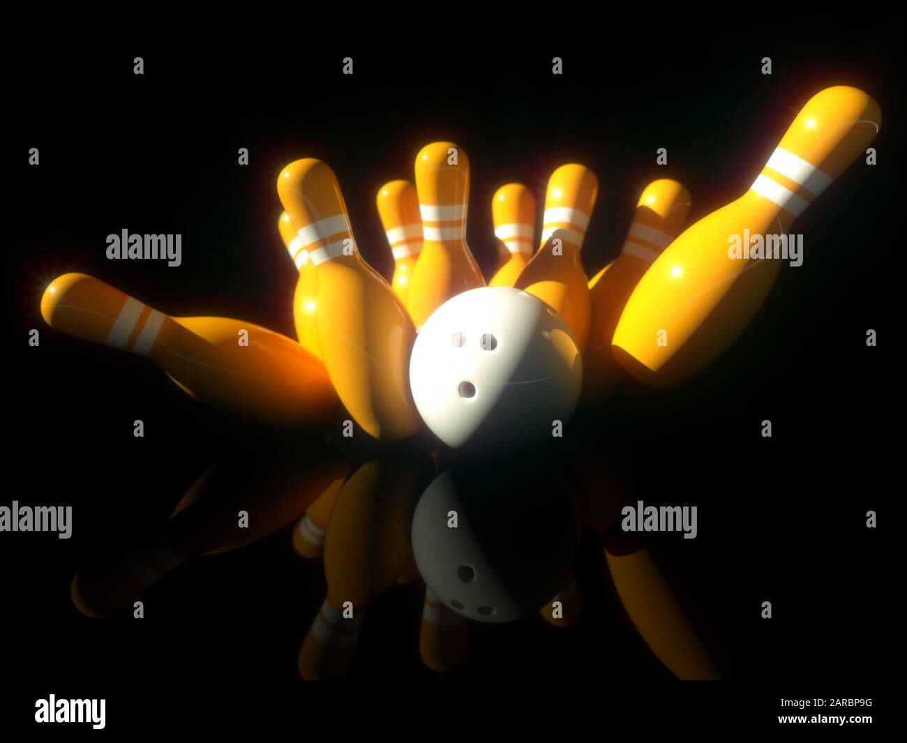 3d Image of bowling scene with ground reflections Stock Photo - Alamy