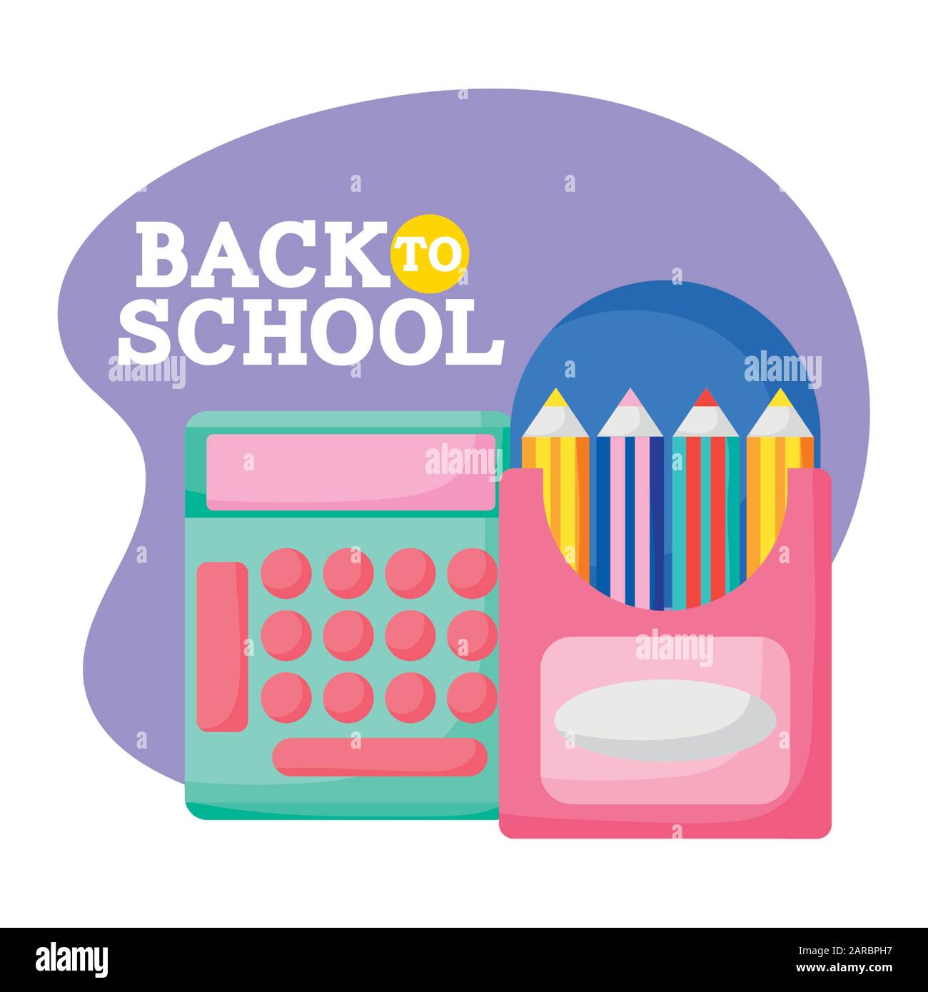 back to school education calculator and colored pencils in box vector ...