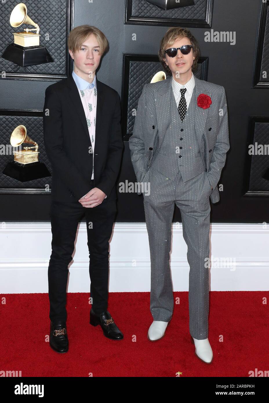LOS ANGELES, CALIFORNIA, USA - JANUARY 26: Beck and Cosimo Henri arrive ...