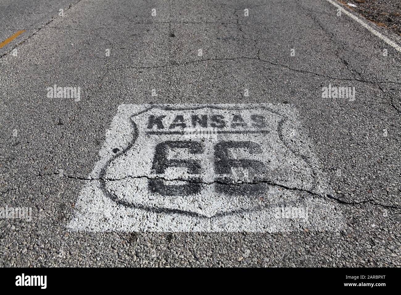 Kansas Route 66 painted road sign, Route 66, America Stock Photo - Alamy