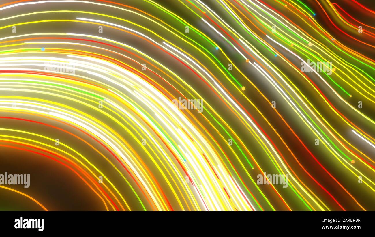 Neon glowing twisted cosmic lines on the surface of the planet ...