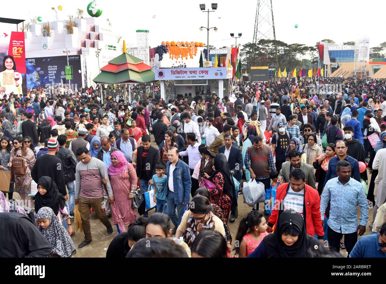 Dhaka, Bangladesh - January 24, 2020: A large number of people visit ...