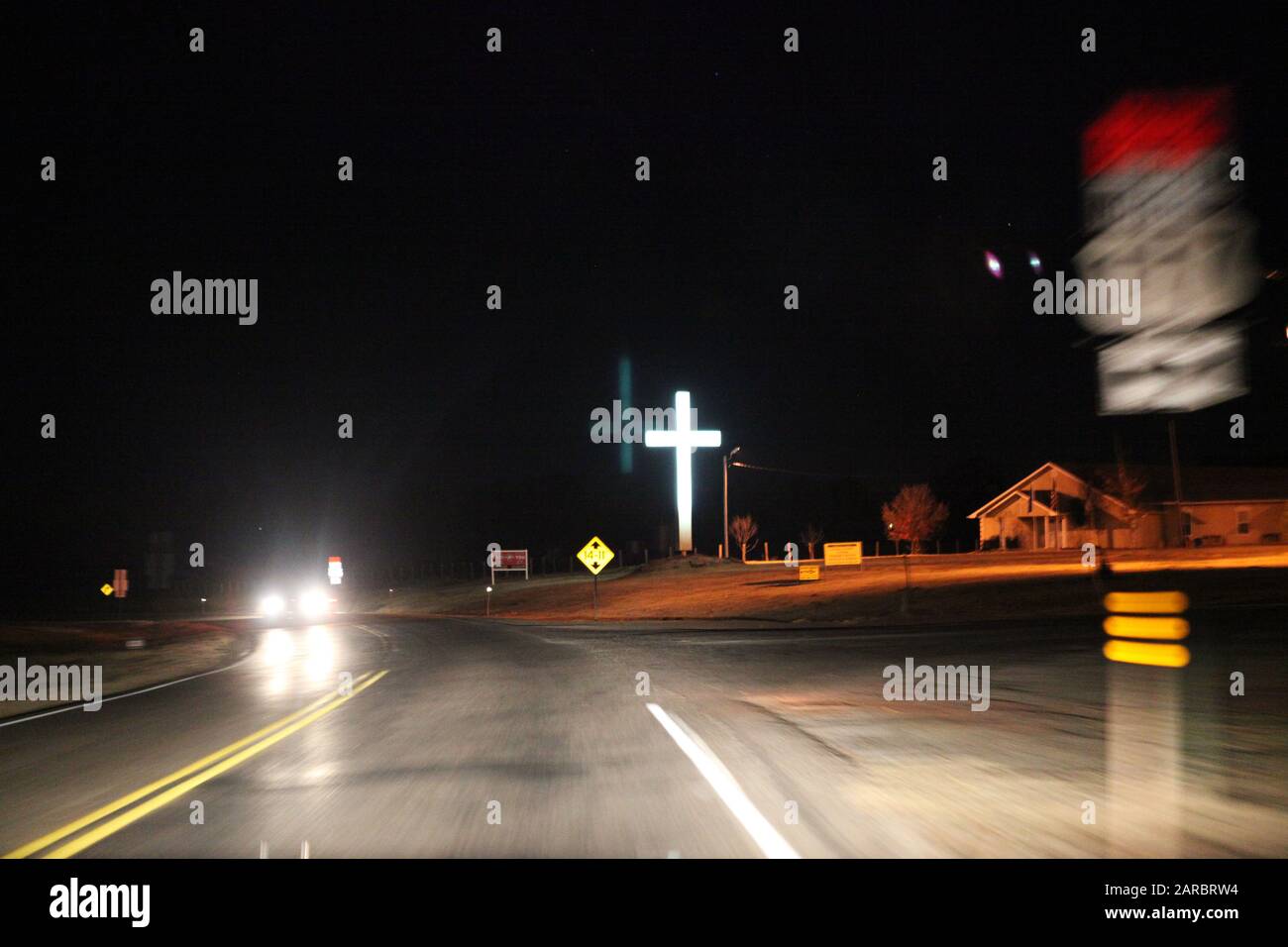 Driving at night, Route 66, America Stock Photo - Alamy